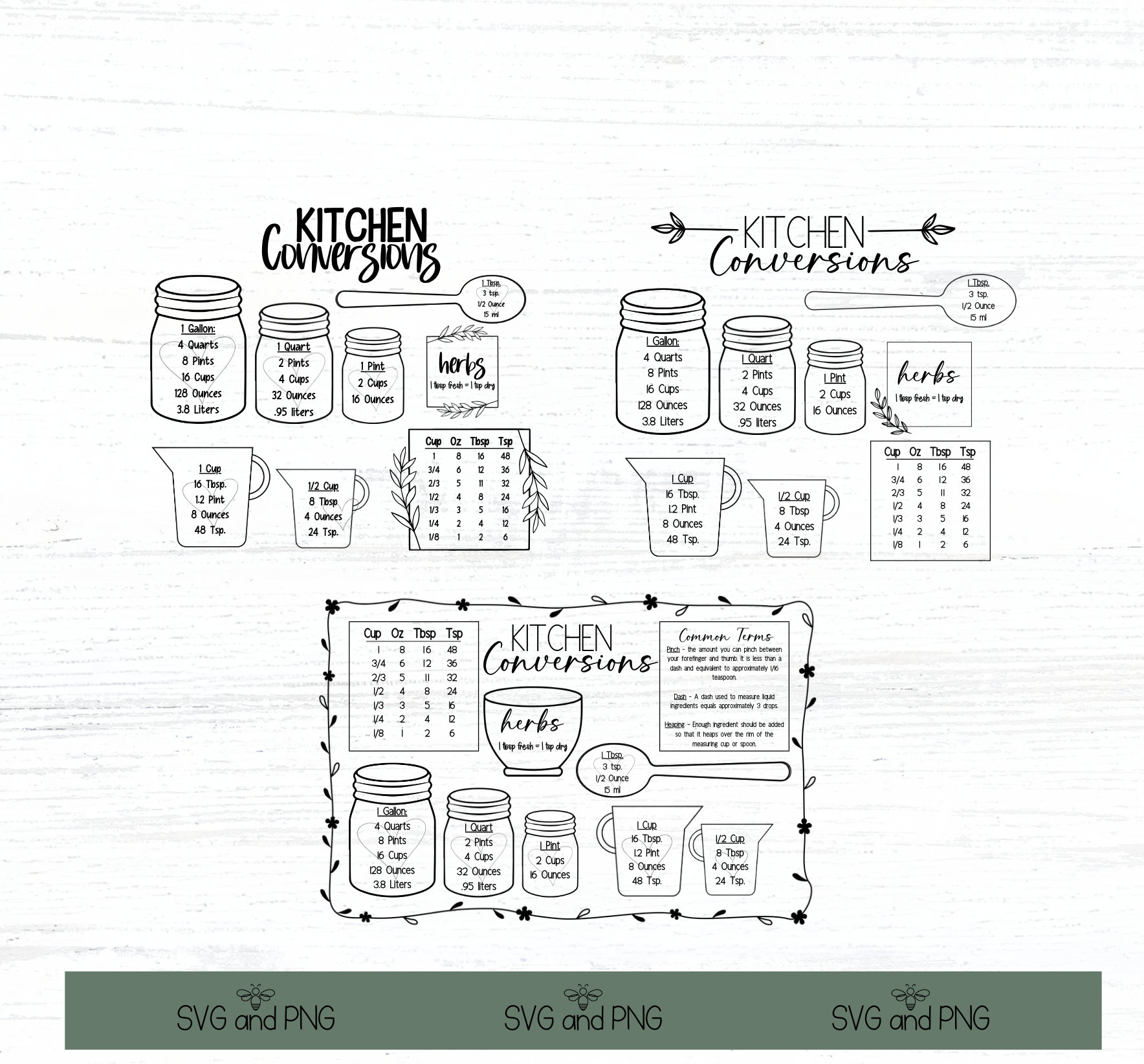 Kitchen Conversions- 3 Styles PNG, SVG Great for Laser Engraving! - Etsy