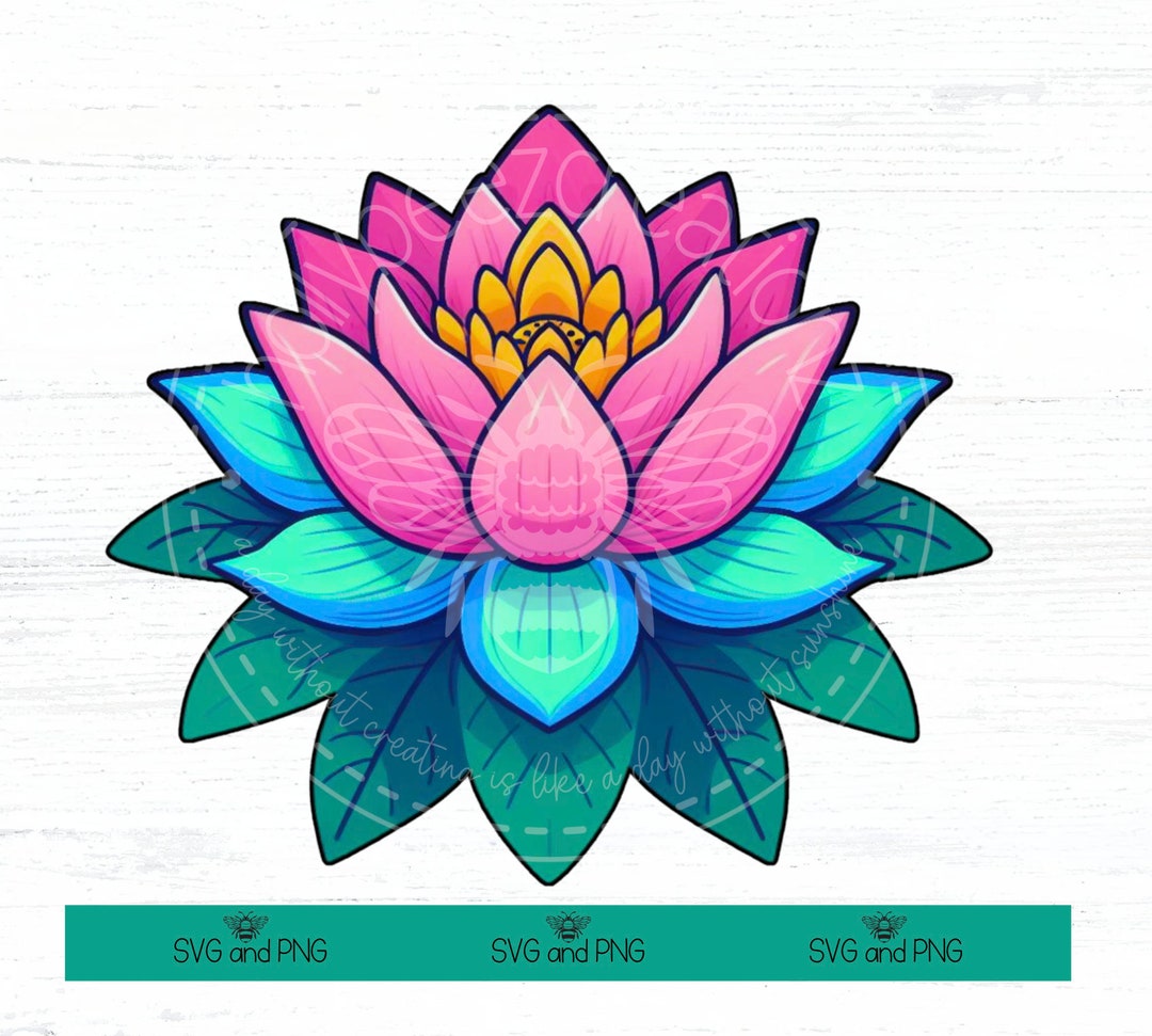 Colorful Digital Art Lotus Flower PNG, SVG - Etsy