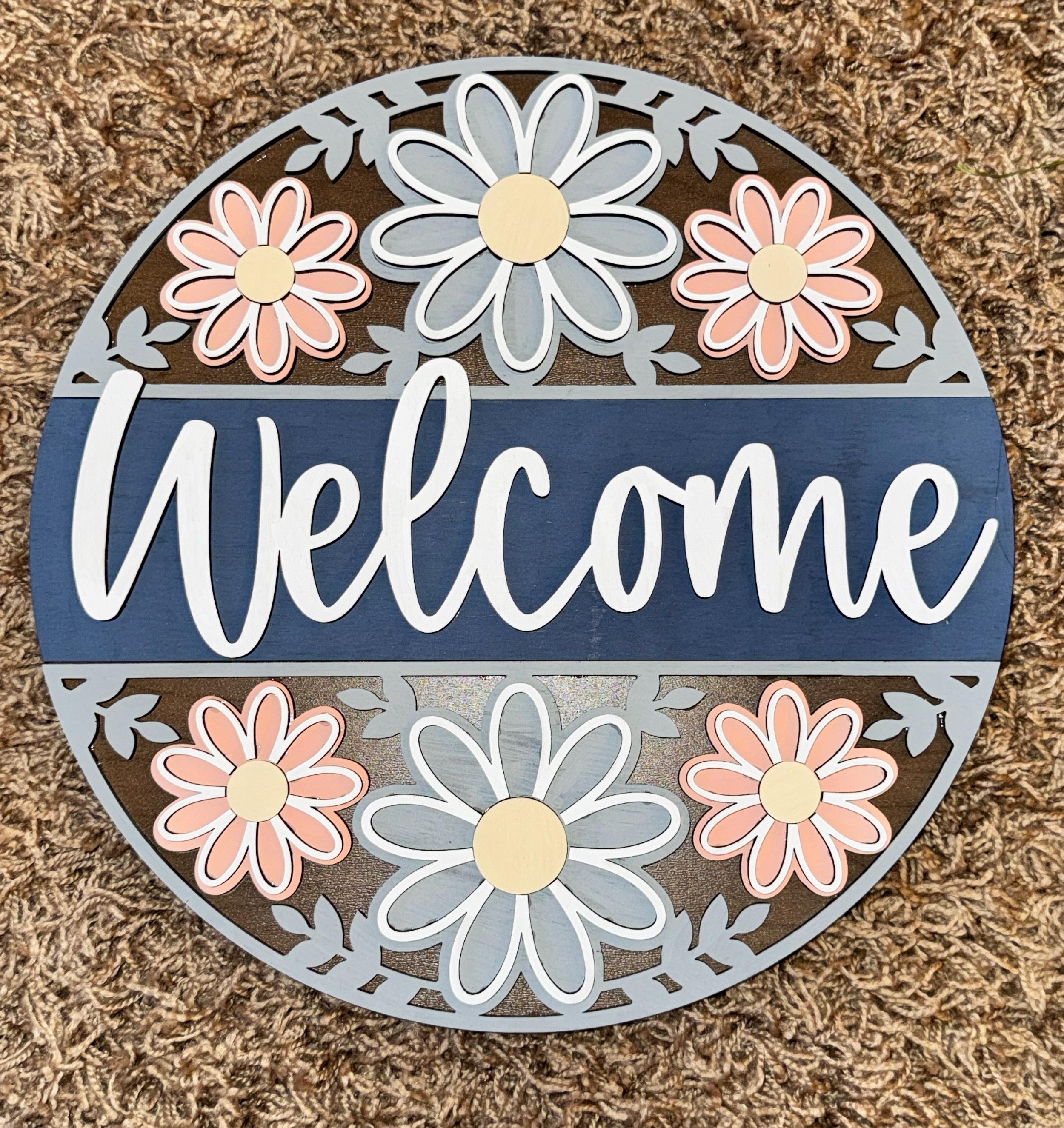 Daisy 'welcome' Wooden Door Sign- Spring Decor - Wall Decor - Etsy