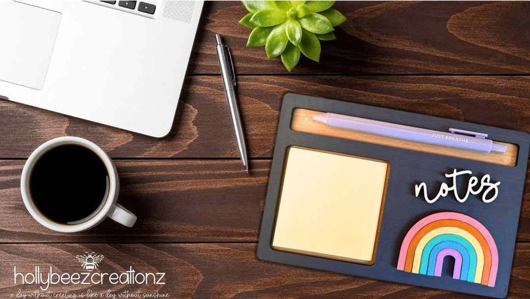 Handcrafted Wooden Post-it Note and Pen Holder Rainbow - Etsy