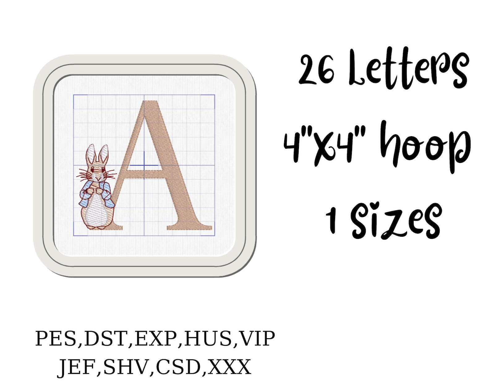 The Tale of Peter Rabbit Alphabet 4 Inch 26 Letters Embroidery Machine ...