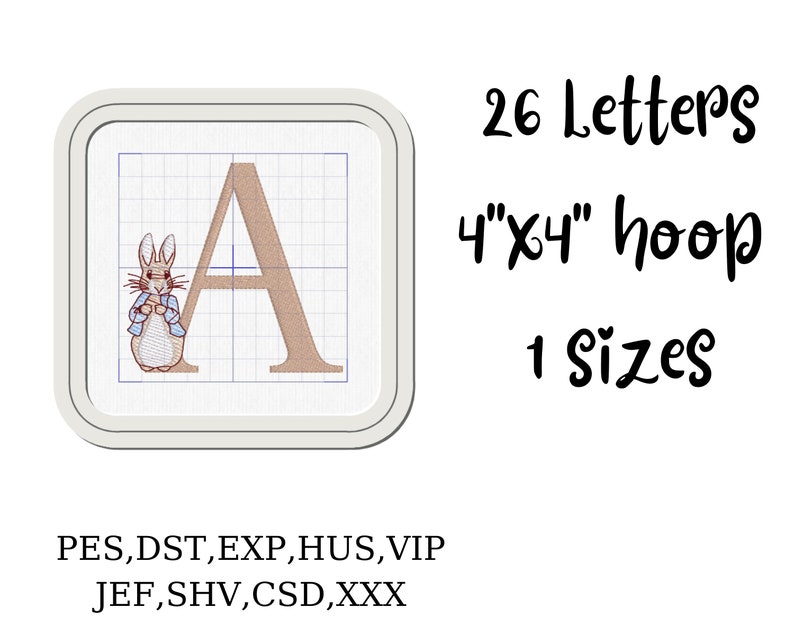 The Tale of Peter Rabbit Alphabet 4 Inch 26 Letters Embroidery Machine ...
