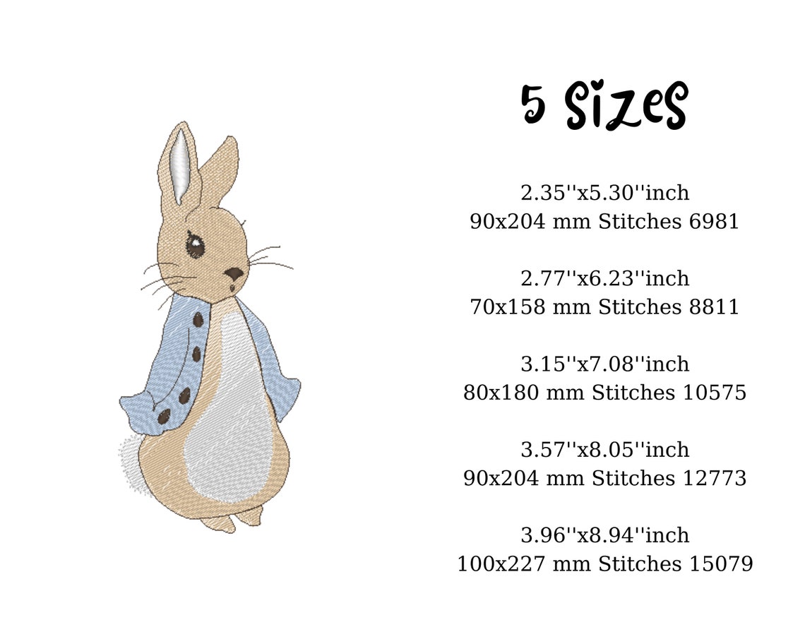 Peter Rabbit Embroidery Machine Design (digital Files) - Etsy
