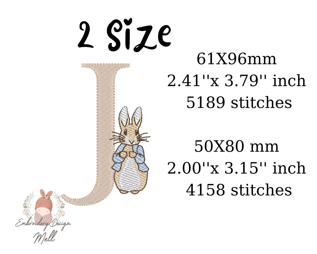 The Tale of Peter Rabbit Letter J 3 Inch 4 Inch , Embroidery Machine ...