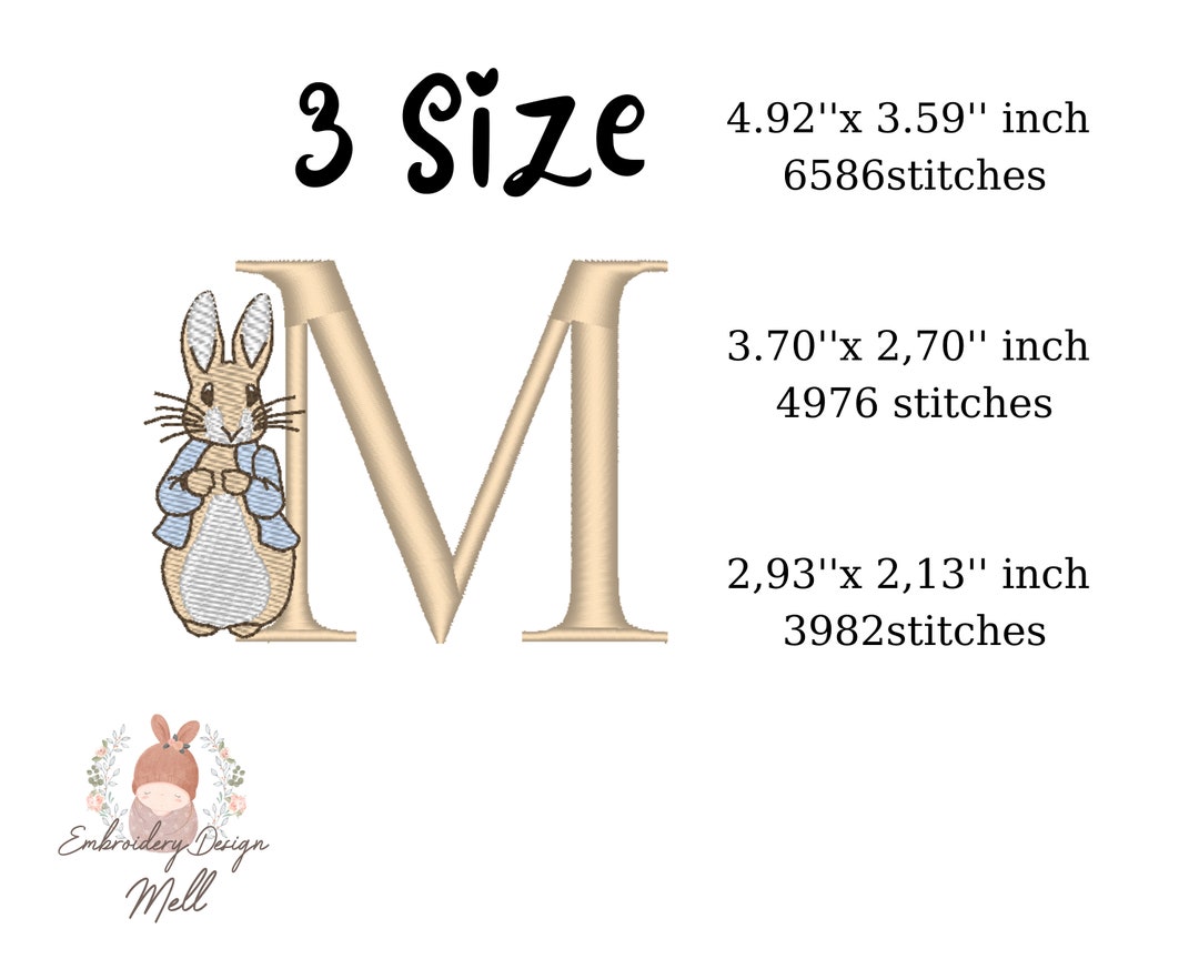 The Tale of Peter Rabbit Letter M 3 Inch 4 Inch 5 Inch , Embroidery ...