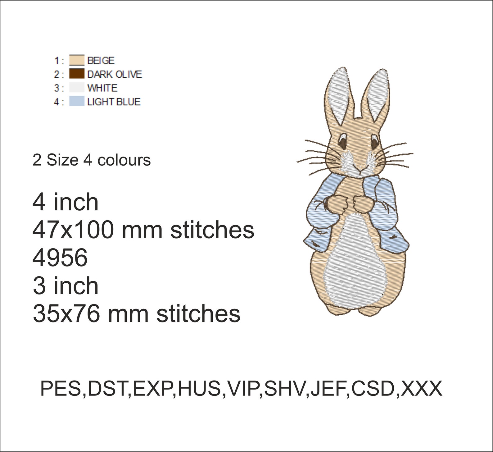 Peter Rabbit Embroidery Design, Beatrix Potter Machine Pattern (3/4 ...