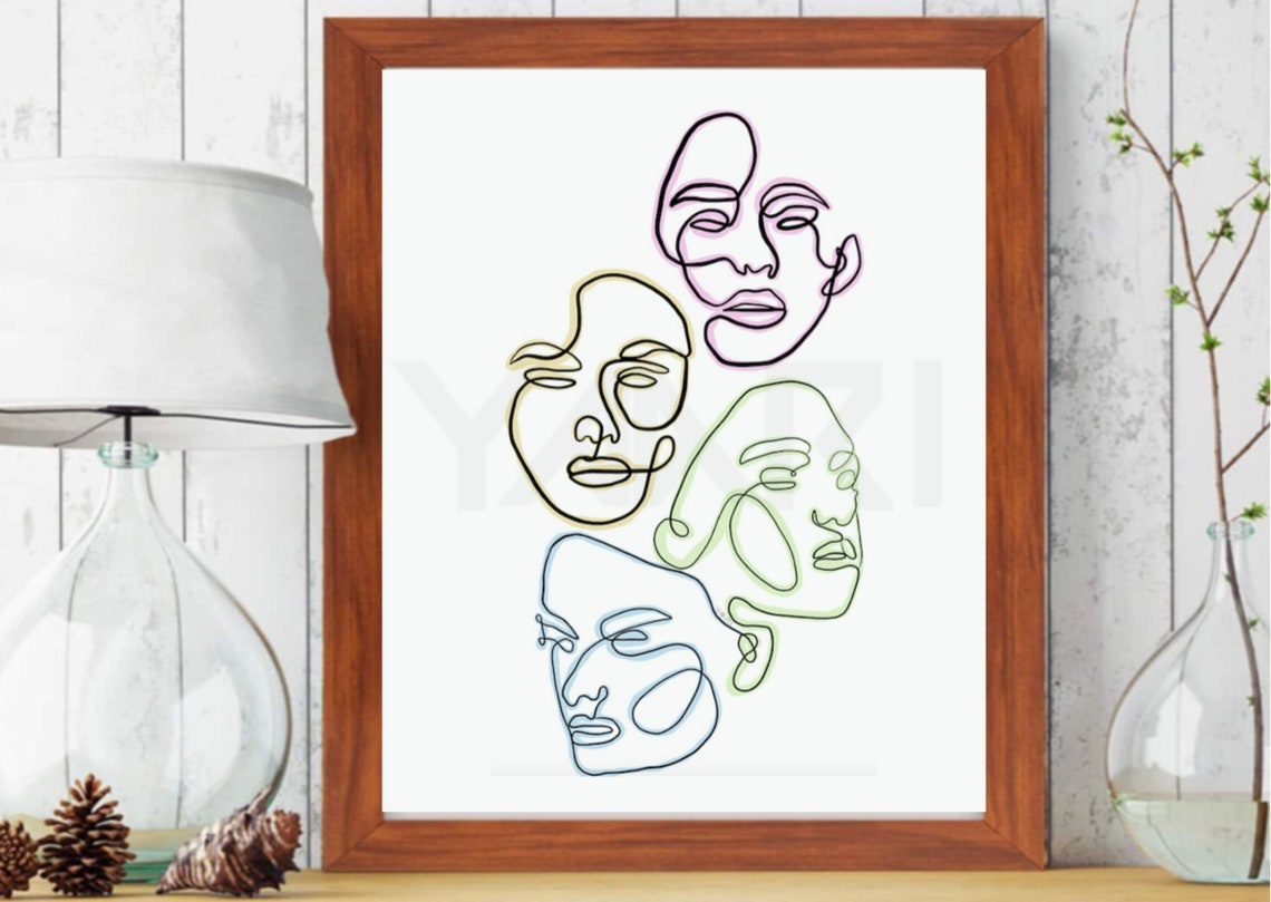One Line Face Drawing - One Line Drawing of Abstract Faces - Etsy UK