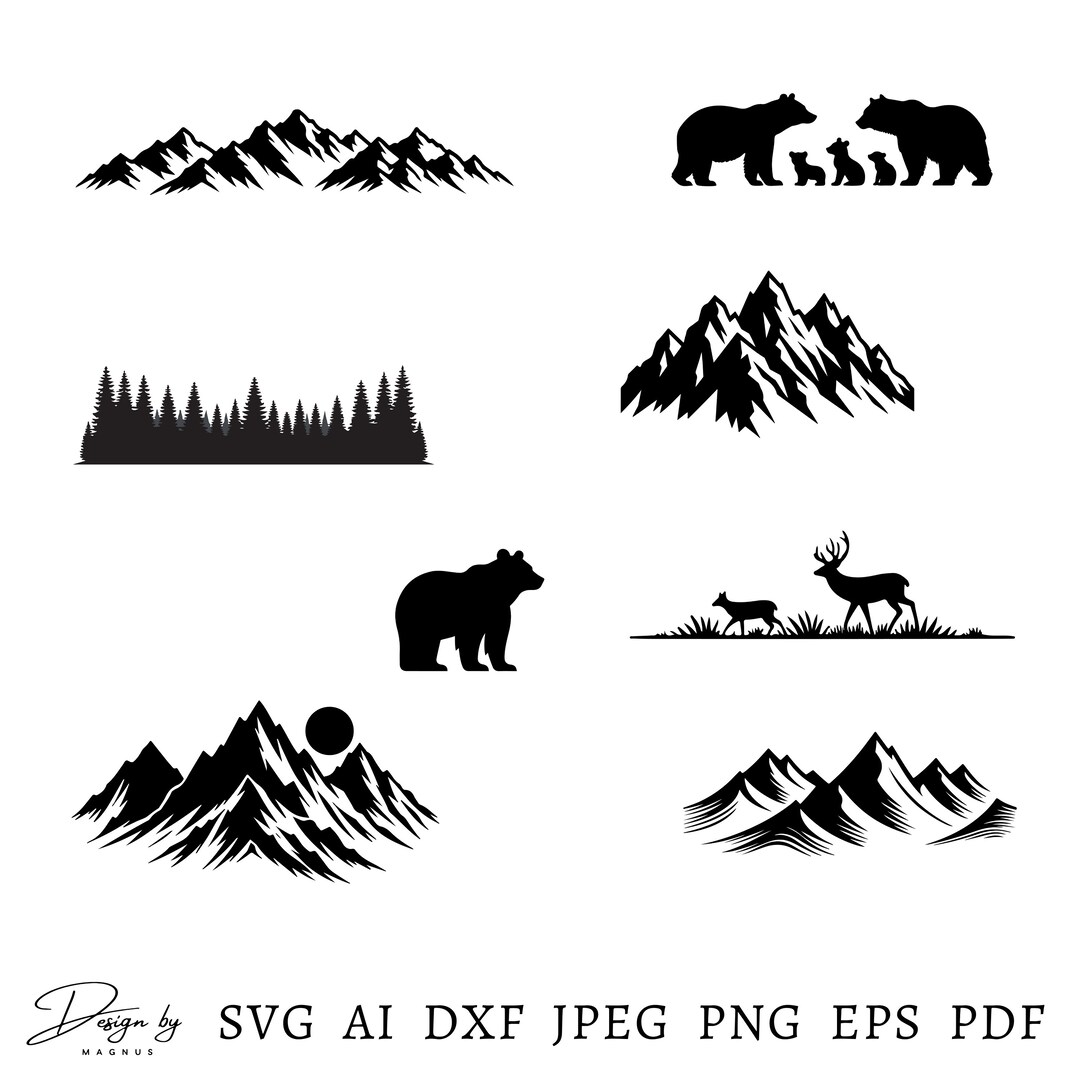 Mountains and Wildlife Svg Bundle, Outdoors Svg, Hiking Svg, Bear Svg ...