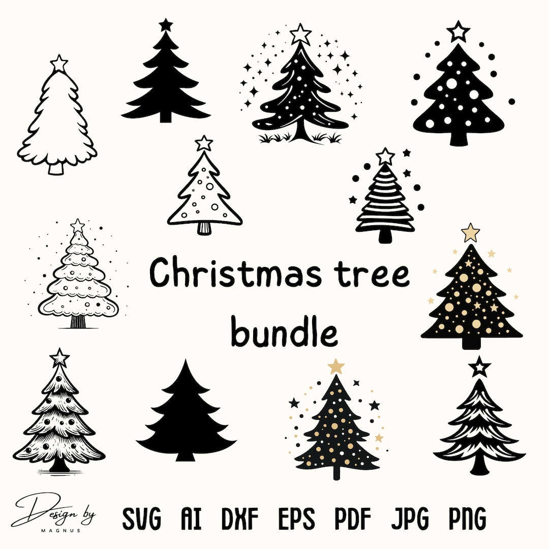 Bundle Svg de sapin de Noël, Clipart vacances, dessins de sapin de Noël ...