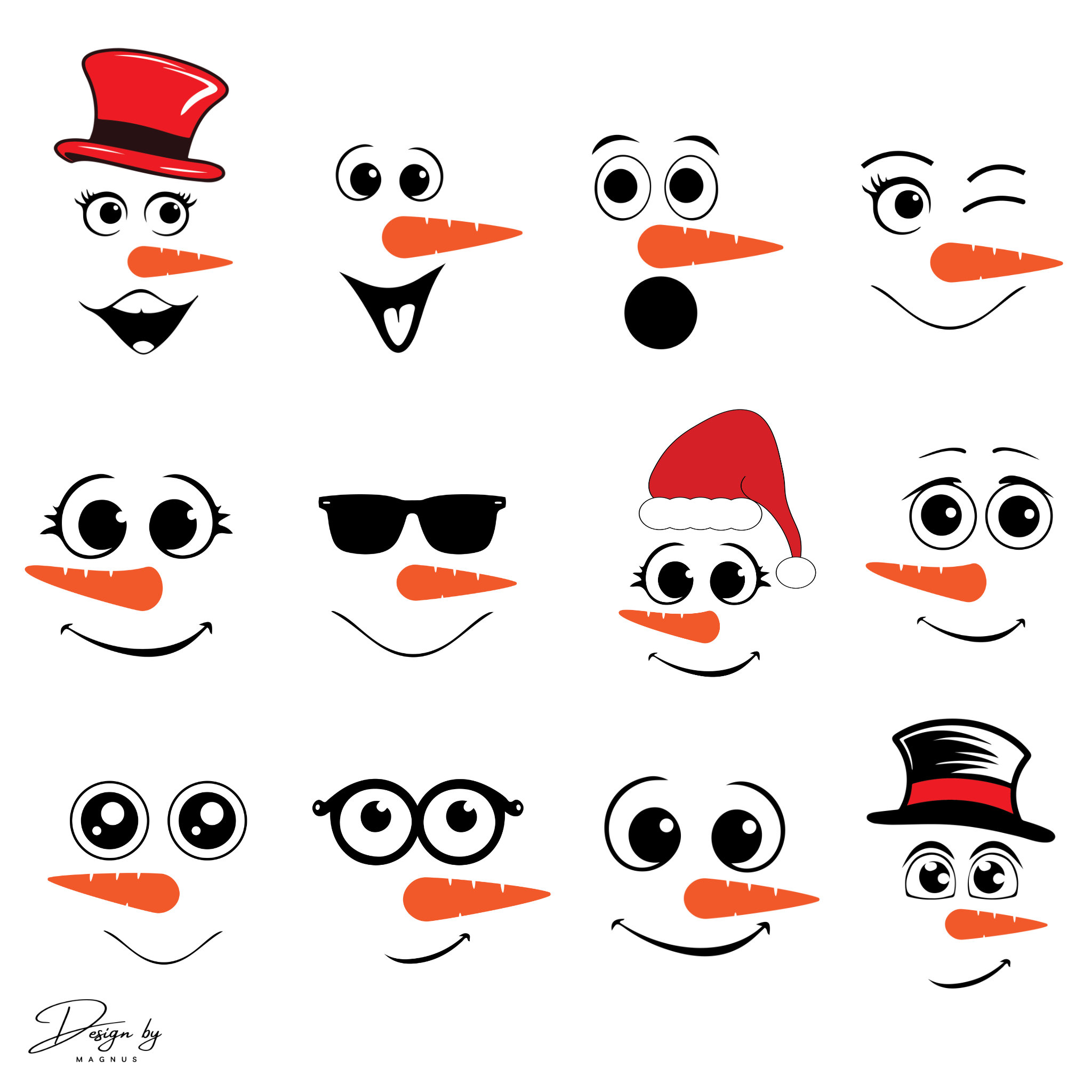 Snowman Faces Svg Bundle 12 Designs, Snowman Clipart, Snowman Cut Files ...