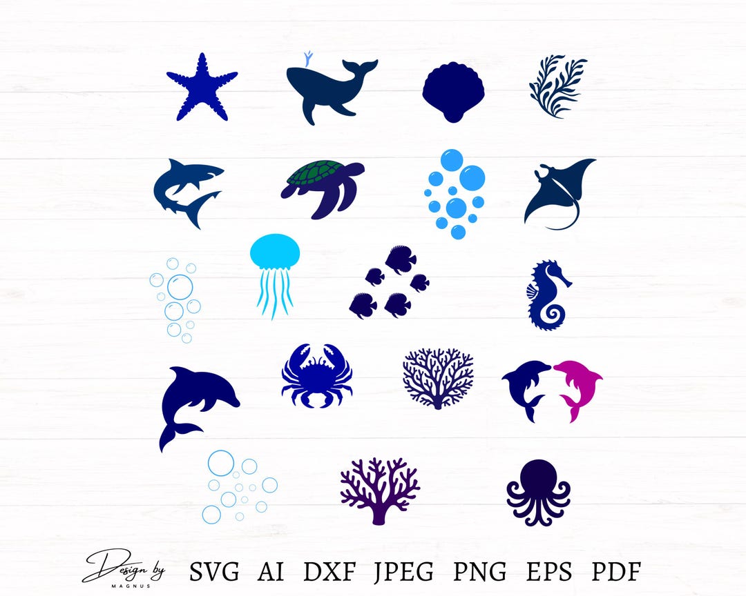 Marine Life Svg Bundle 19 Designs, Ocean Life Svg Files, Sea Animals ...