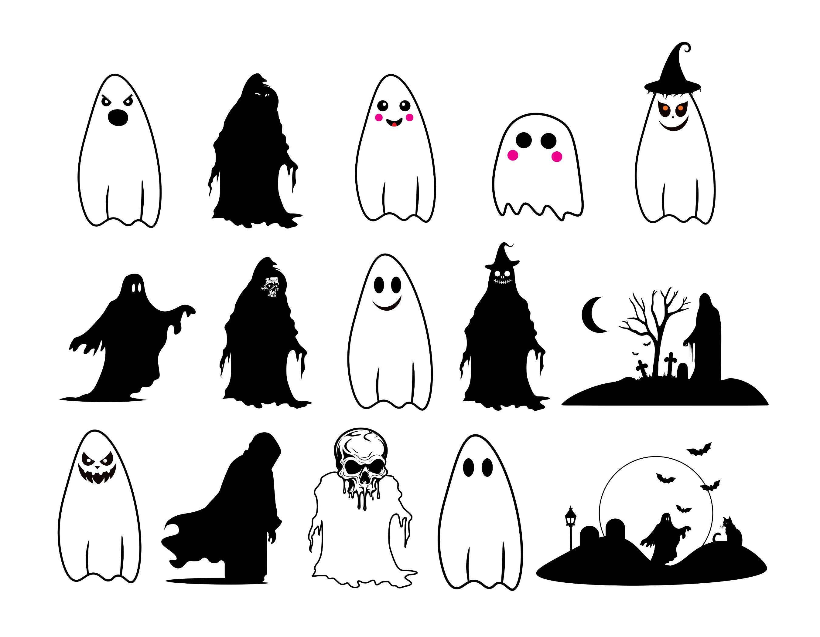 Ghost Svg Bundle, 15 Designs, Halloween Svg Bundle, Halloween Clip Art ...