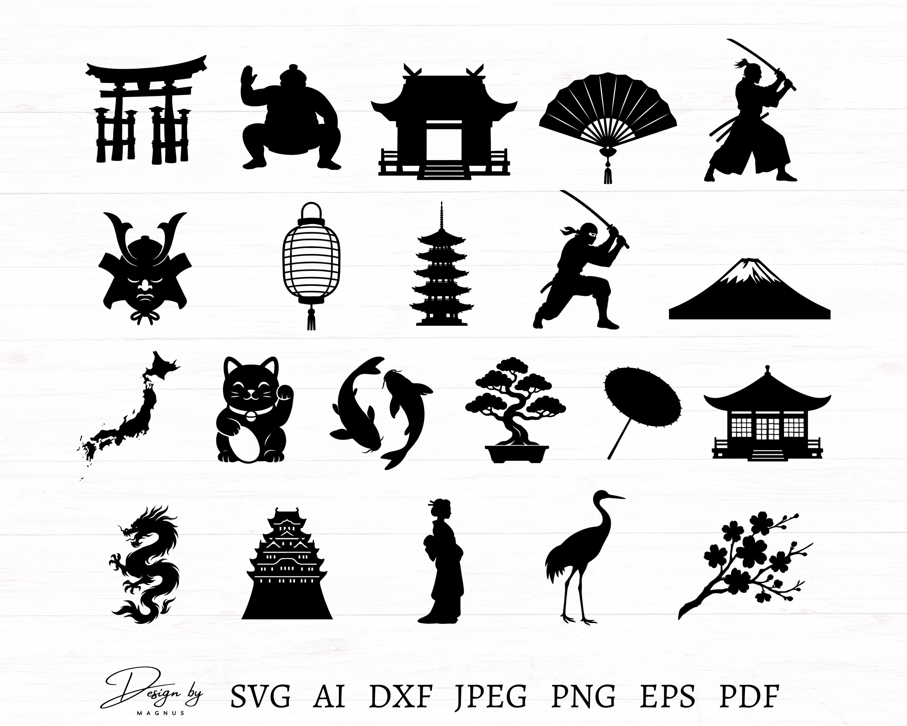 Japan Svg Bundle 21 Designs, Japan Silhouettes, Japanese Designs and ...
