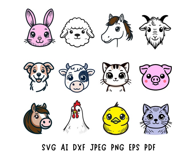 Farm Animal Clipart Set – 7 Farm Animals SVG PNG PDF | Cute Farm ...