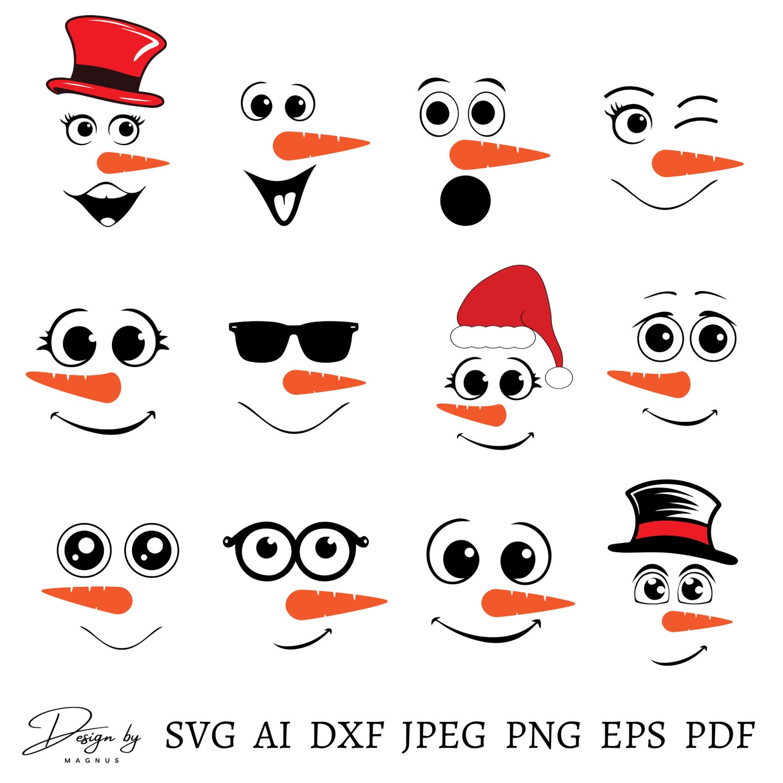 Snowman Faces Svg Bundle 12 Designs, Snowman Clipart, Snowman Cut Files ...