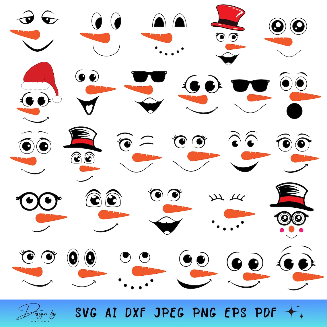 Snowman Faces Svg Bundle 28 Designs, Snowman Clipart, Snowman Cut Files ...