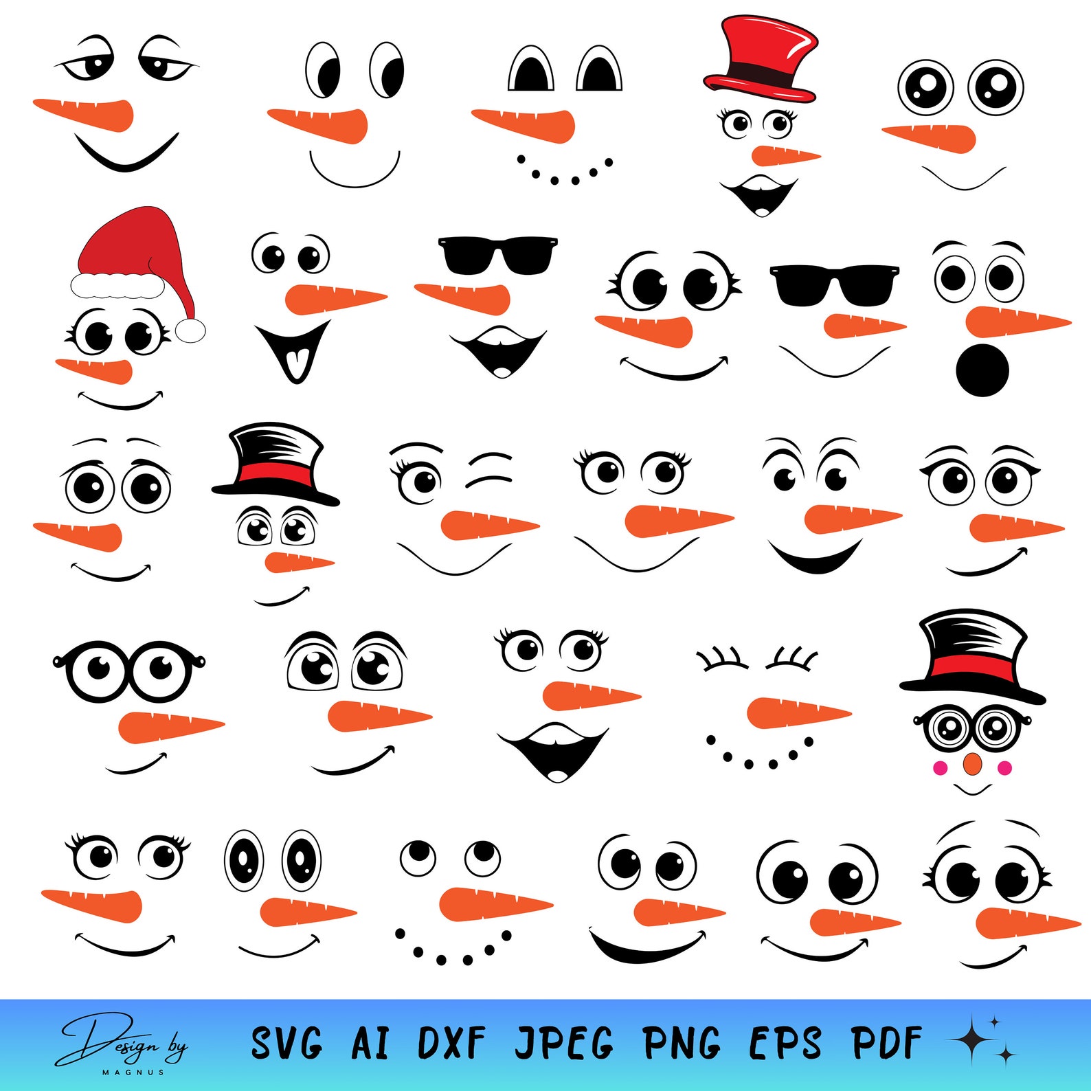 Snowman Faces Svg Bundle 28 Designs, Snowman Clipart, Snowman Cut Files ...