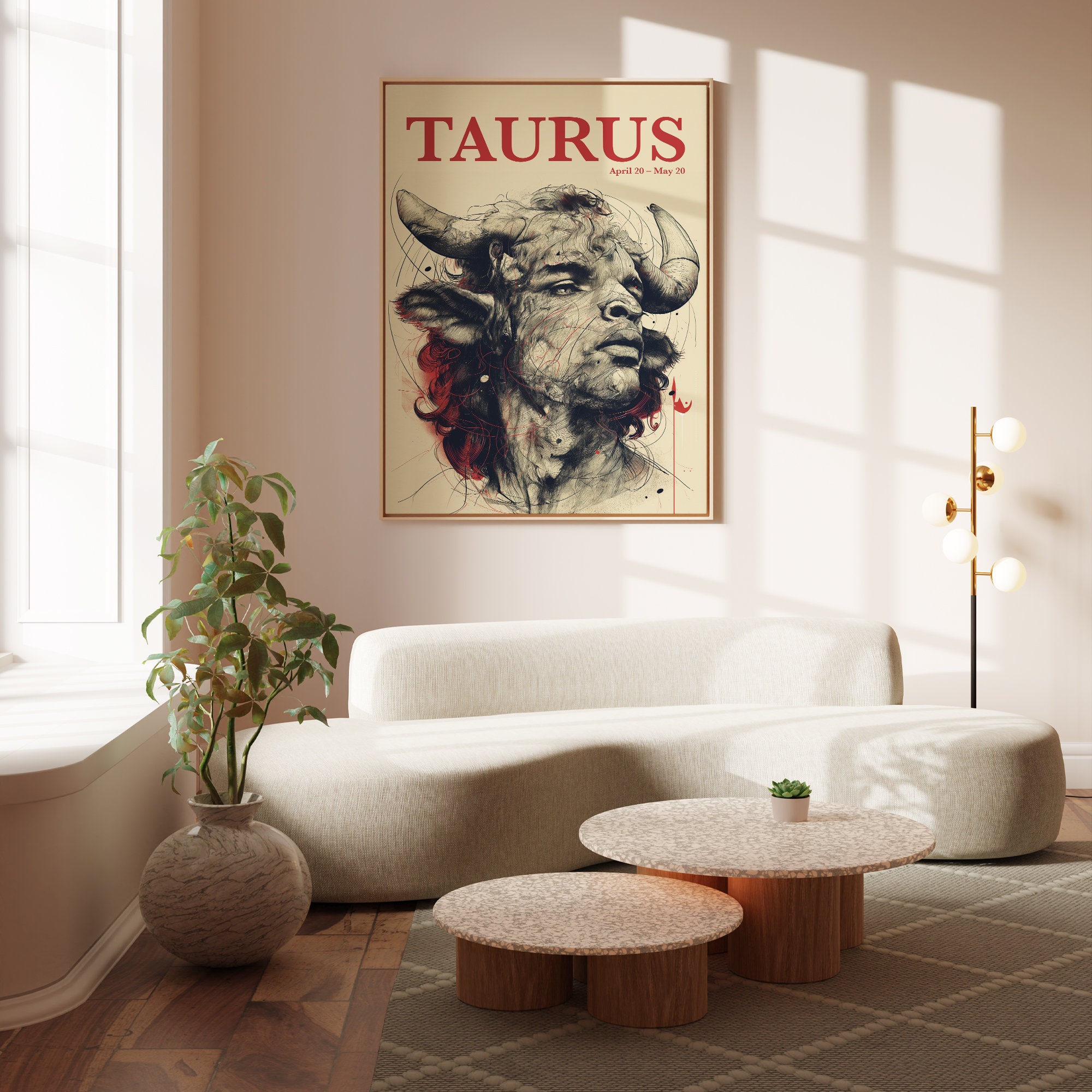Stoic Taurus Bull Art Print Mesmerizing Red & Charcoal Taurus ...