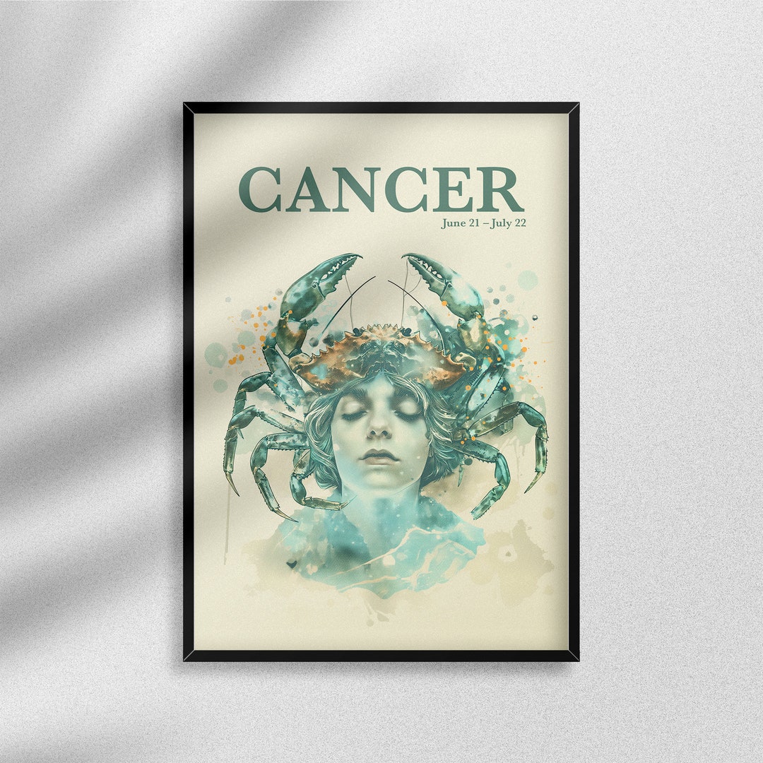 Cancer Zodiac Art Print - Aquatic Crab Illustration in Soothing Tones ...