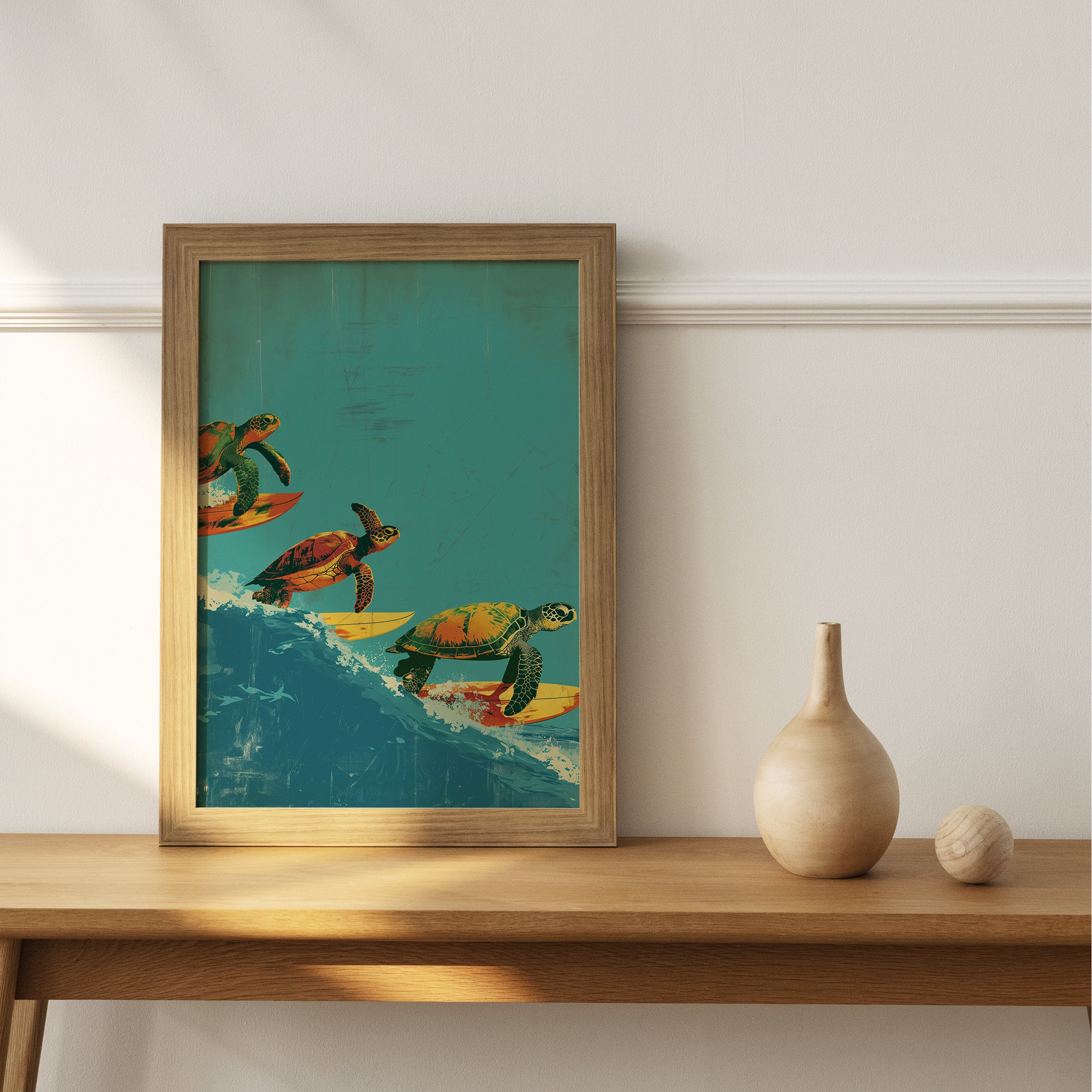 Surfing Sea Turtles - Quirky & Colorful Digital Print for Home Decor - Etsy