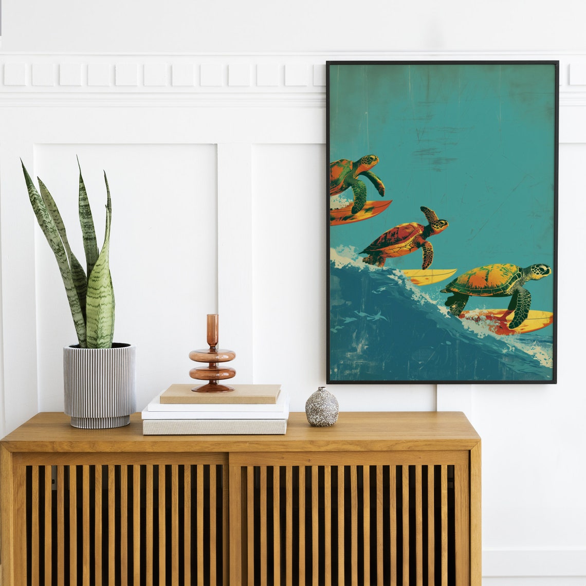 Surfing Sea Turtles - Quirky & Colorful Digital Print for Home Decor - Etsy