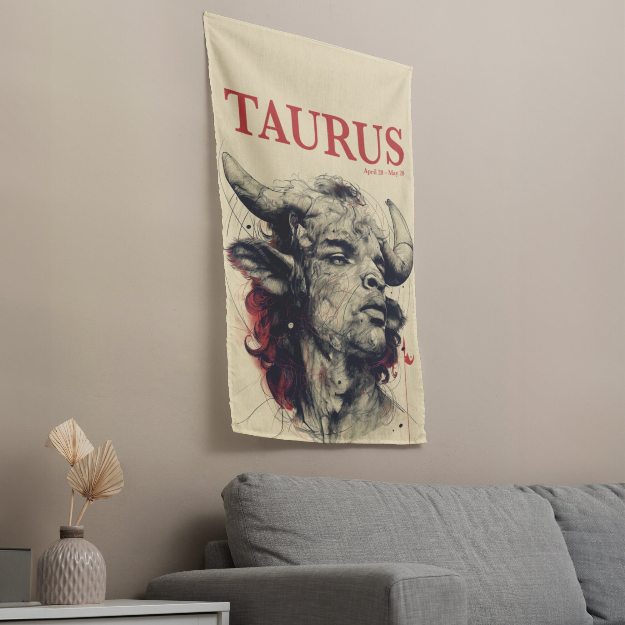 Stoic Taurus Bull Art Print Mesmerizing Red & Charcoal Taurus ...