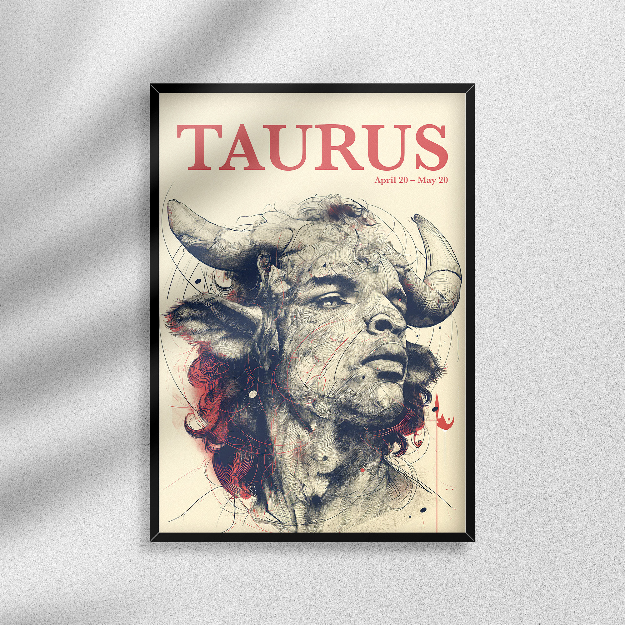 Stoic Taurus Bull Art Print Mesmerizing Red & Charcoal Taurus ...