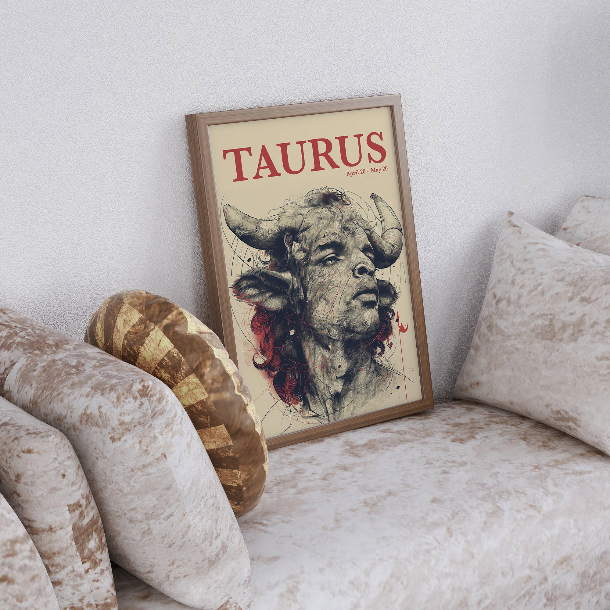 Stoic Taurus Bull Art Print Mesmerizing Red & Charcoal Taurus ...