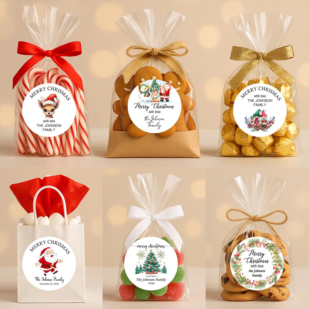 Merry Christmas Stickers, Christmas Labels With Santa Snowflake Tree ...