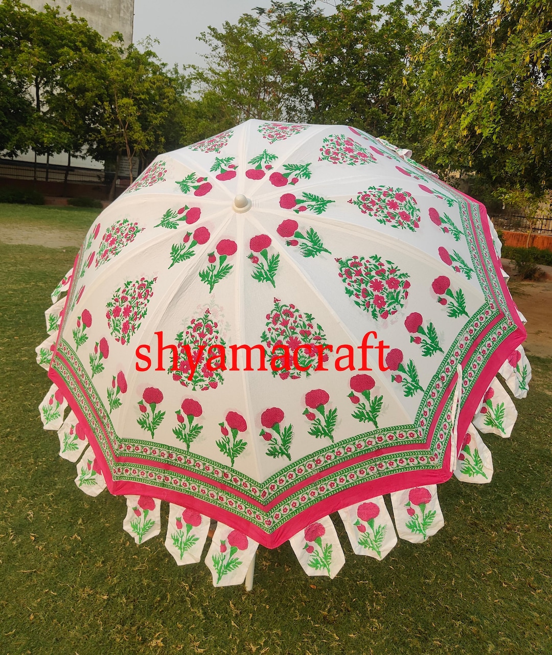 Hand Block Print Cotton Garden Umbrella: Bohemian Patio Decor - Etsy