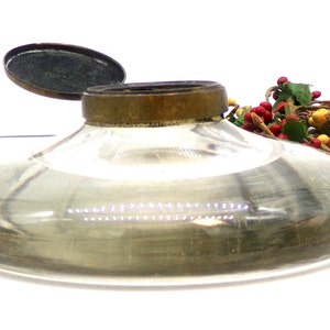 Lg. Heavy Glass Inkwell With Brass Cap....antique....possibly for Ship ...