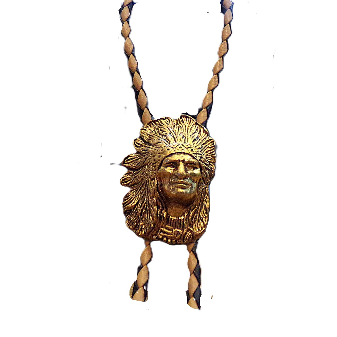 Embossed Indian Chief Bolo Tie: Braided Leather Cord, Silver Tips - Etsy