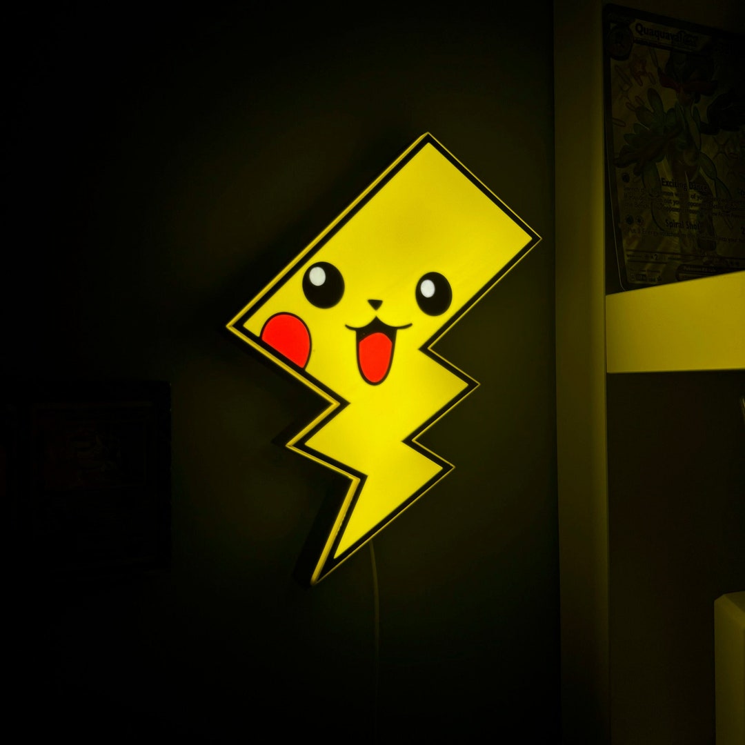 Pikachu & Riachu Lightning Bolt LED Wall Light Handcrafted Pokemon ...