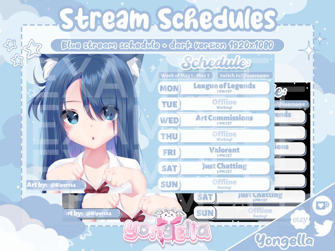 Clouds Theme Blue Vtuber Streaming Schedule Templates Light Blue & Dark ...