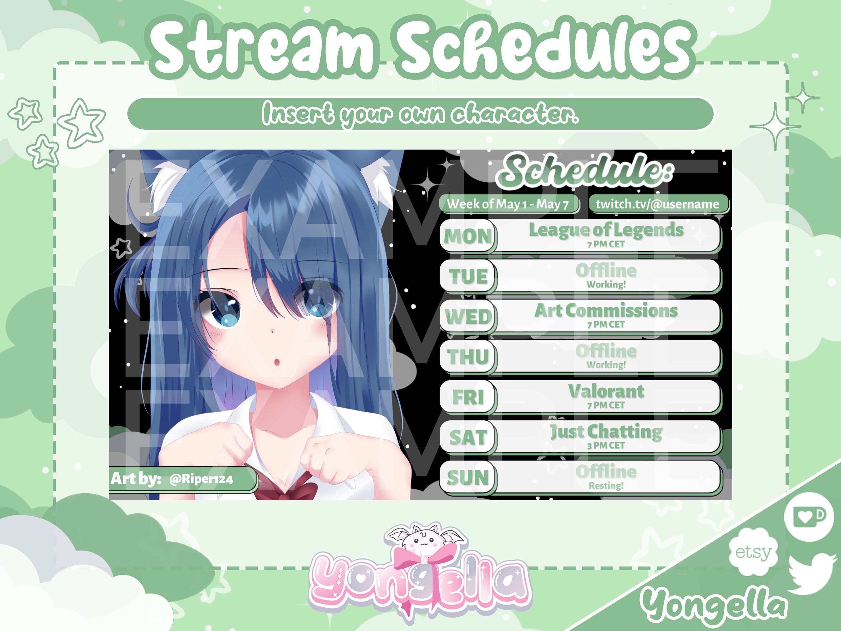 Clouds Theme Green Vtuber Streaming Schedule Templates Light Green ...