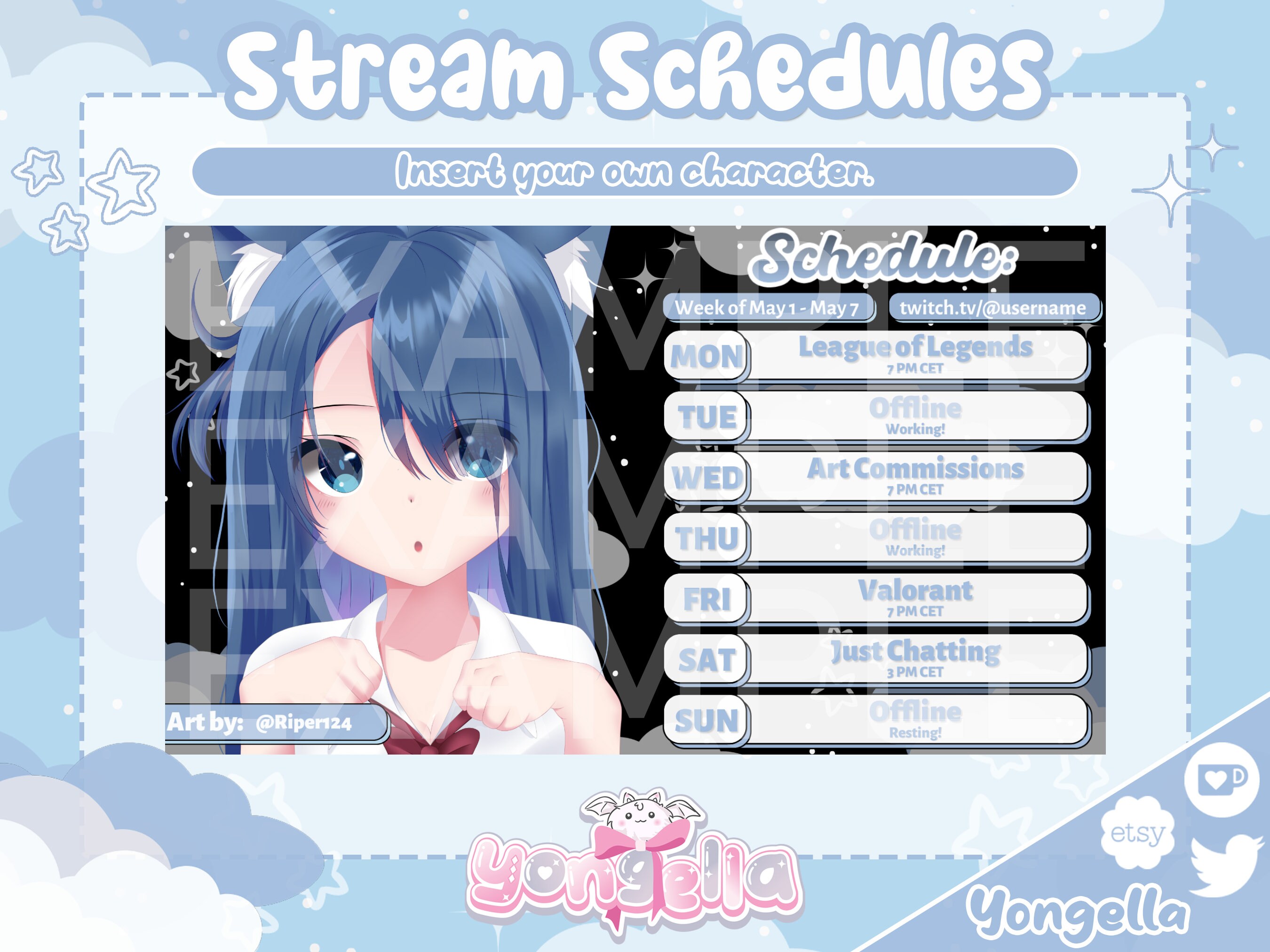Clouds Theme Blue Vtuber Streaming Schedule Templates Light Blue & Dark ...