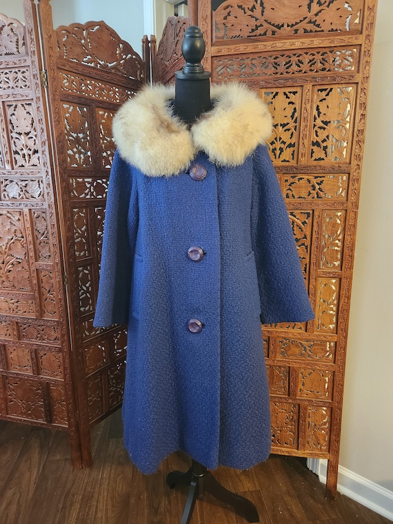 1960s A-Line Wool and Fox Fur Coat, Size L - Gem
