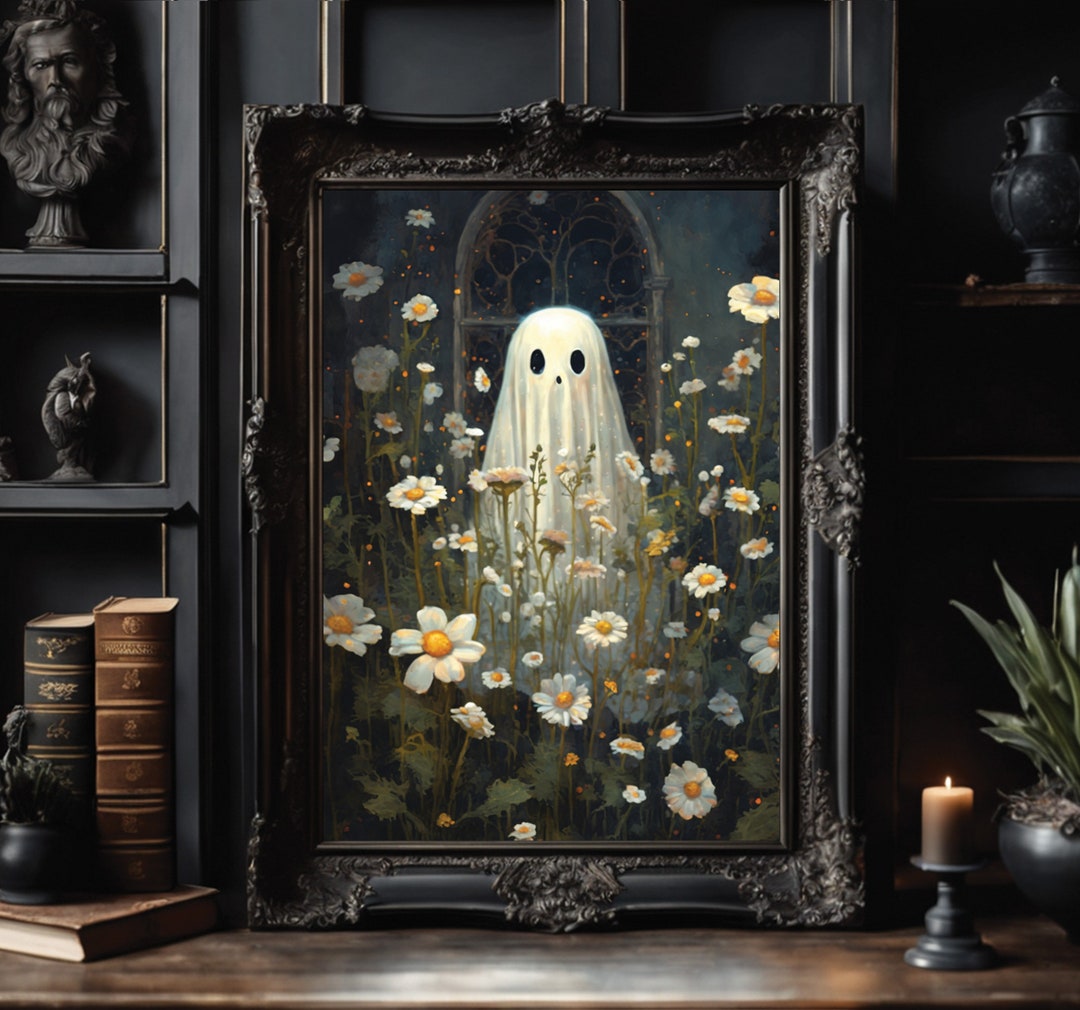 Ghost Flower Poster, Halloween Gothic Painting Dark Romantic Ghost ...