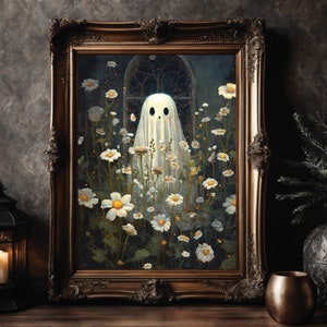 Ghost Flower Poster, Halloween Gothic Painting Dark Romantic Ghost ...