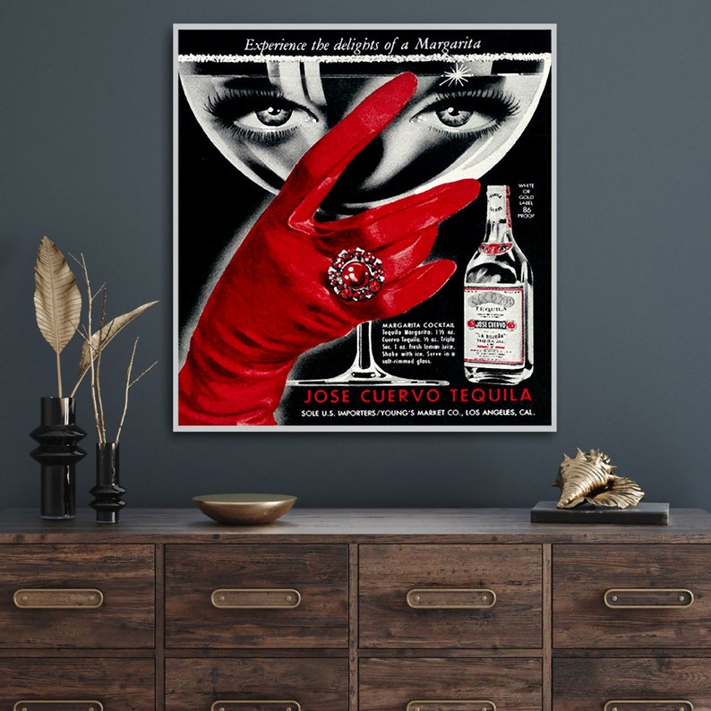 Vintage Jose Cuervo Tequila, Bar Trolley Art, Advertising Showcard ...