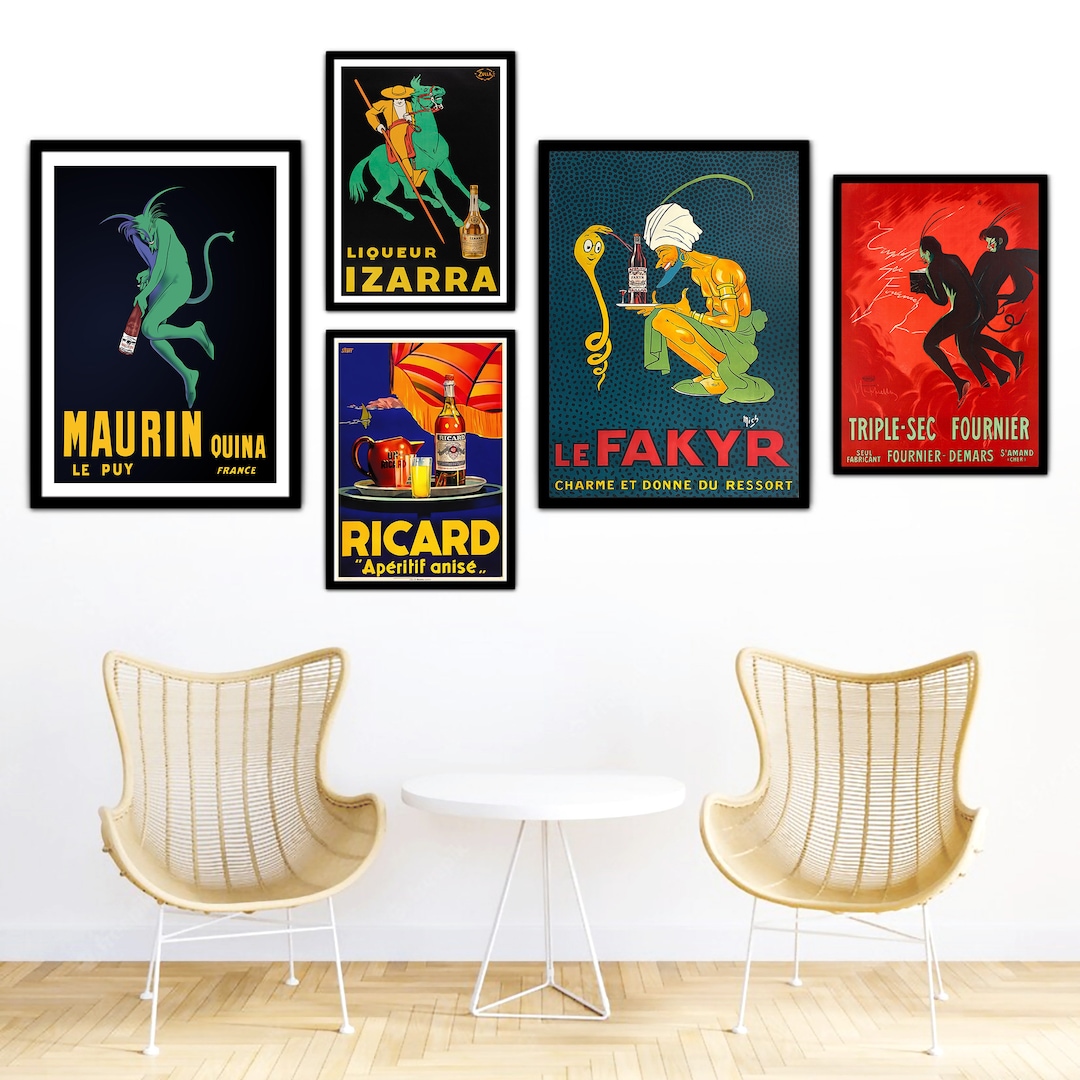 Gallery Wall Set of 5, Eclectic Print Set, Cafe Bar Decor, Ricard ...