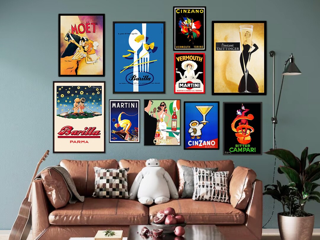 Bar Art Gallery Wall Set of 10, Eclectic Print Set, Bar Cart Art Set ...