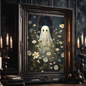 Ghost Flower Poster, Halloween Gothic Painting Dark Romantic Ghost ...