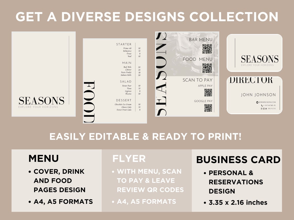 Elegant Menu Template Minimalist Menu Template Menu Flyer - Etsy