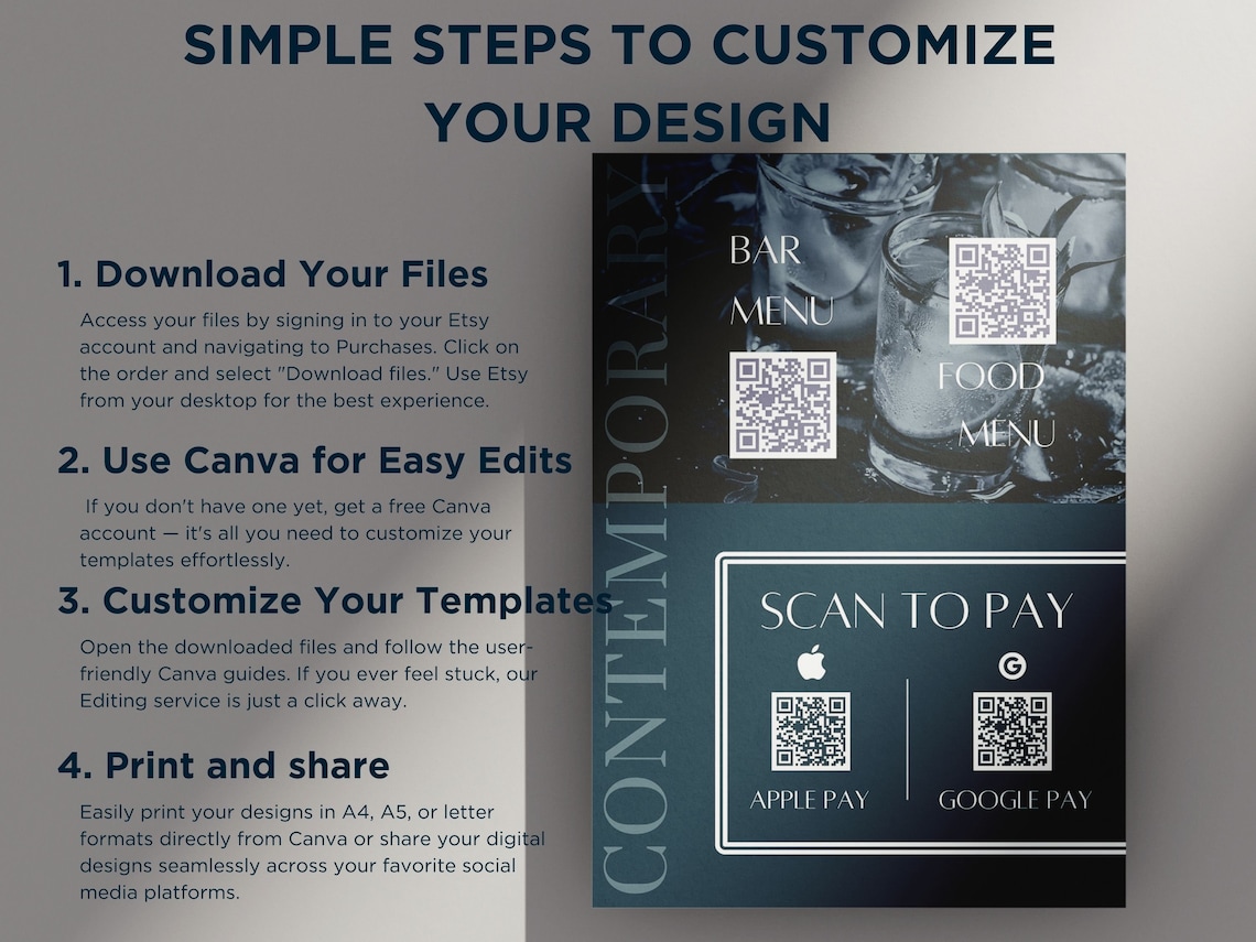 Restaurant Menu Template Cover Food Menu Canva Menu Card - Etsy