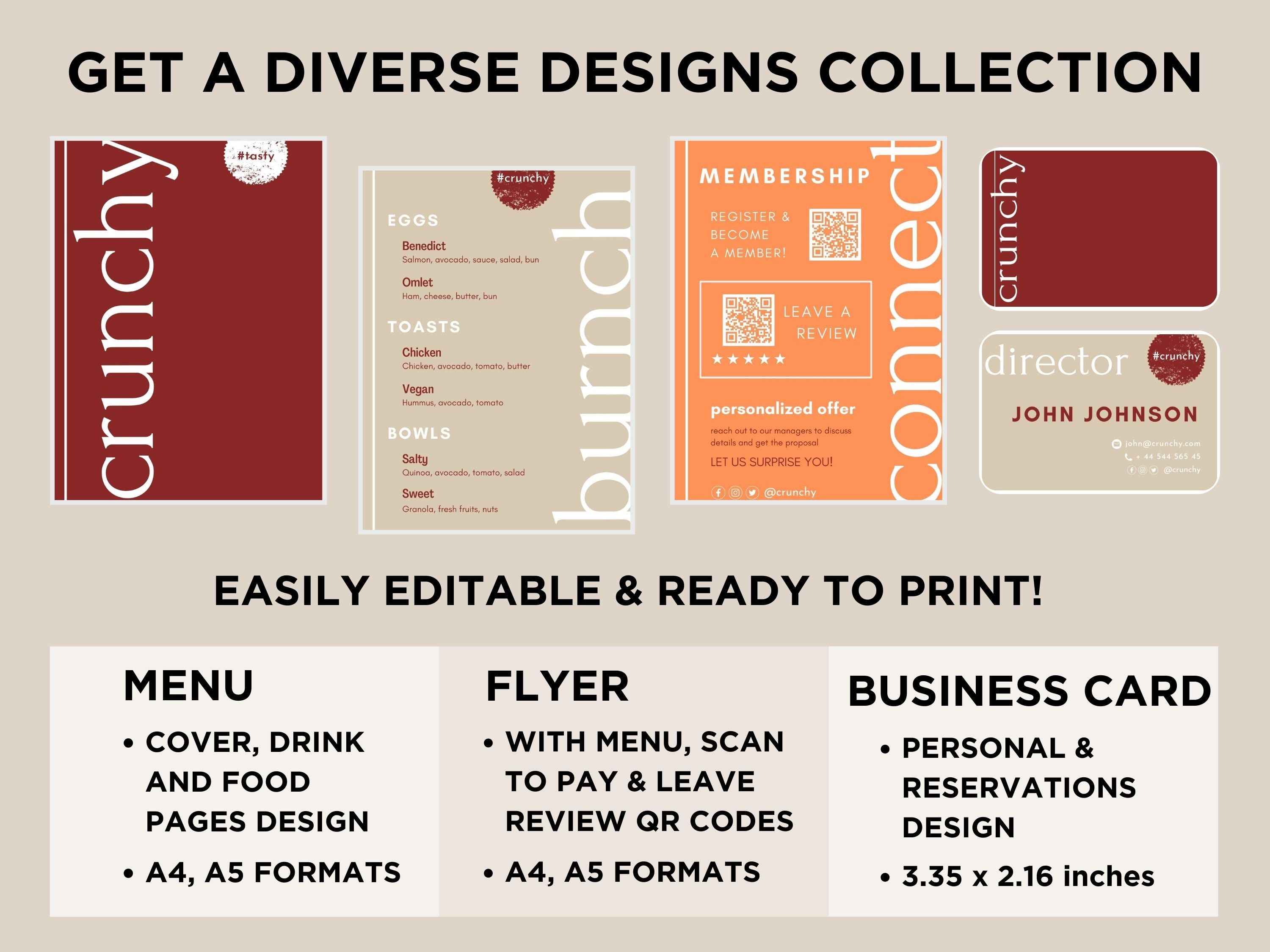 Restaurant Menu Template, Modern Menu Design, Business Card Template ...