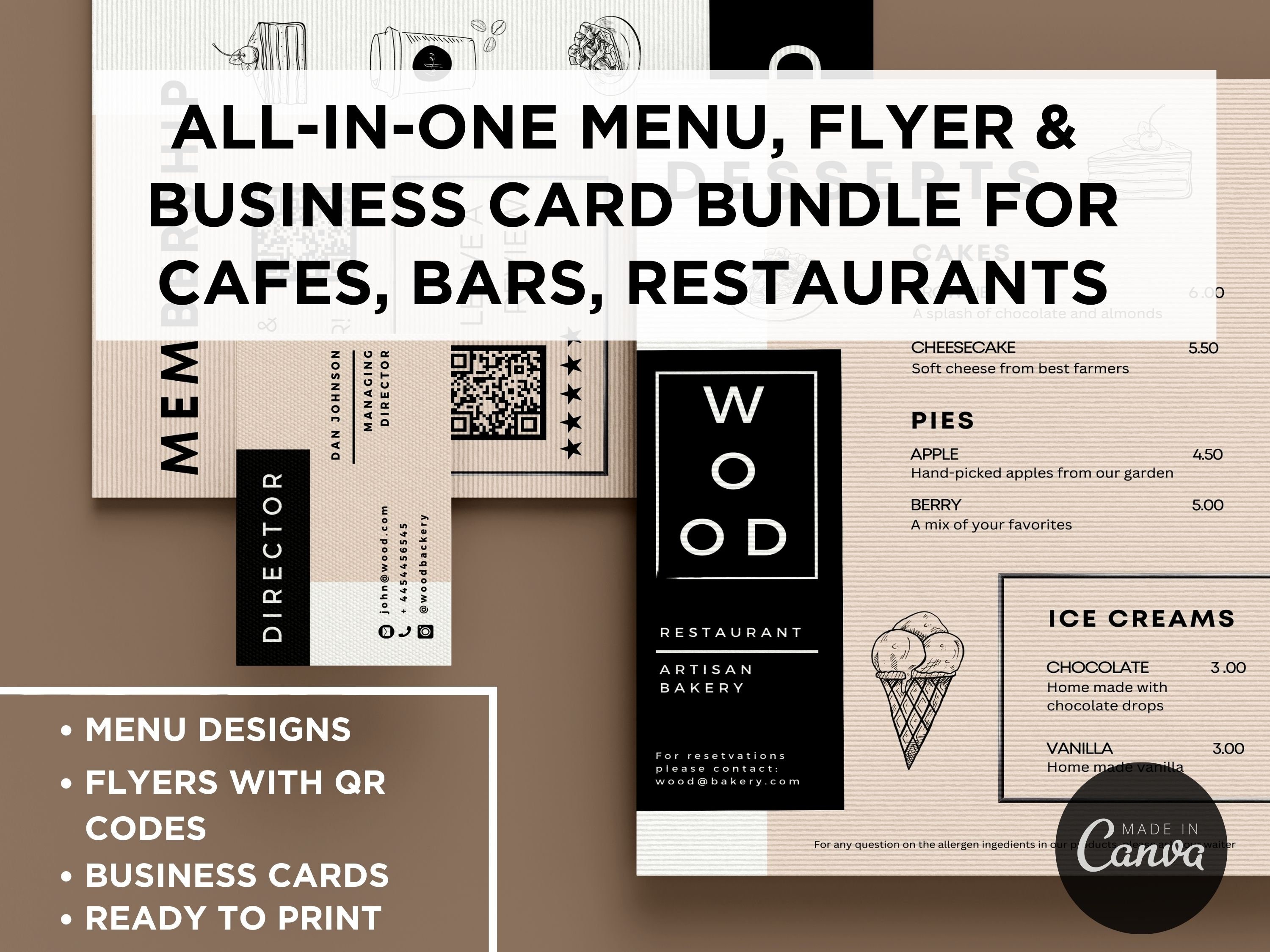 Cafe Menu Template Modern Menu Business Card Canva Template - Etsy