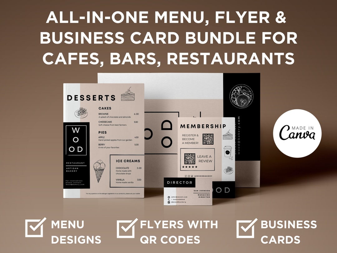 Cafe Menu Template, Modern Menu, Business Card Canva Template, Menu ...