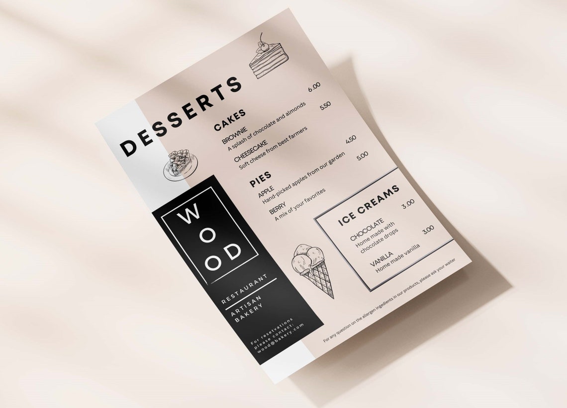 Editable Modern Menu Template / Minimalist Restaurant Menu / - Etsy