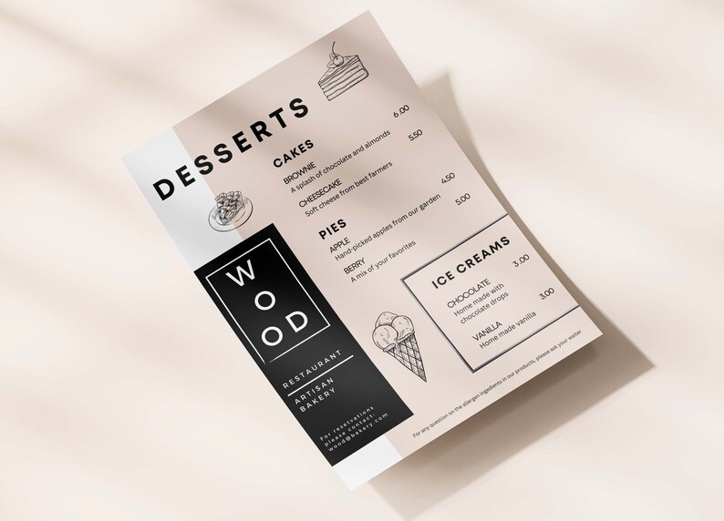 Editable Modern Menu Template / Minimalist Restaurant Menu / Printable Wedding Menu Card ...